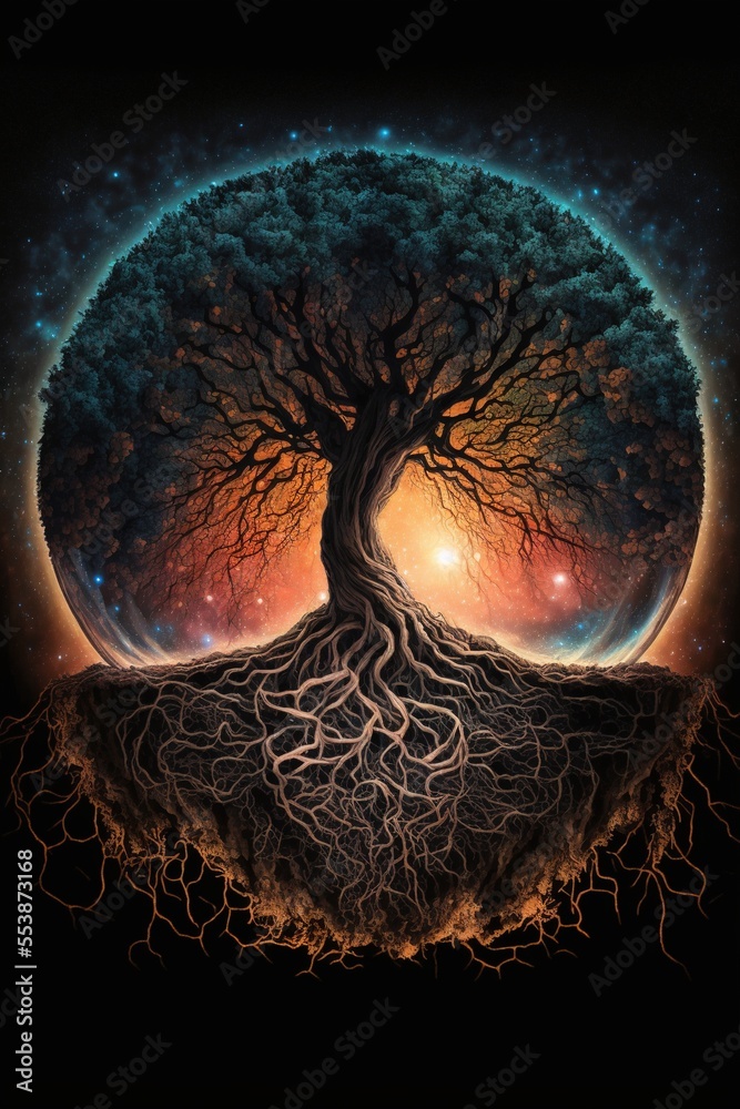 Yggdrasil the eternal tree in the middle of the world Stock ...