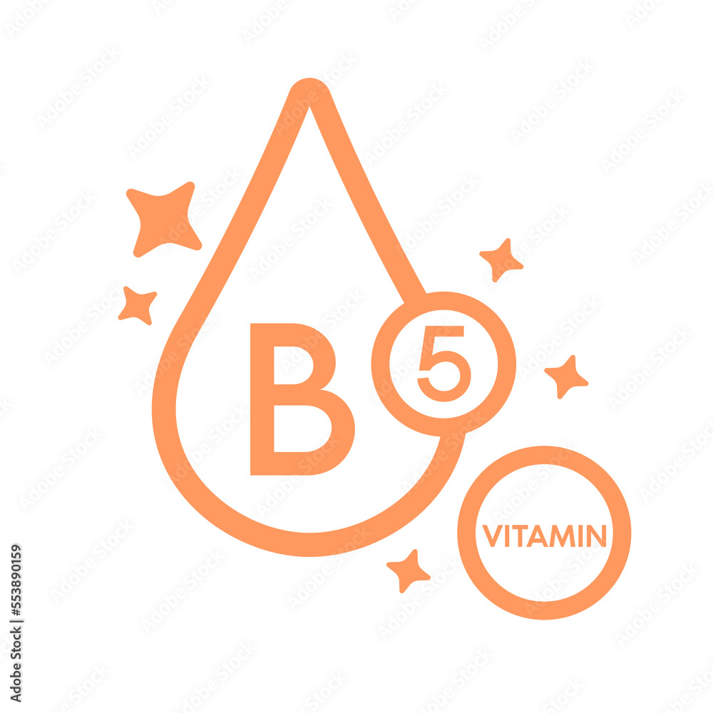 Simple drop water line vitamin B5 icon symbol orange isolated on a ...
