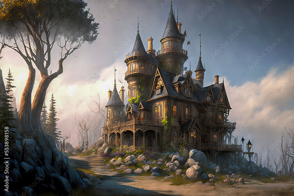 Magic Castle in faryland. Fairy tale castle. Digital artwork Stock ...