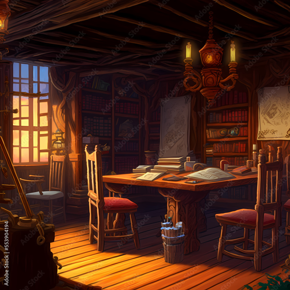 Captain’s Quarters in an Old Pirate Ship. [Digital Art. Storybook ...