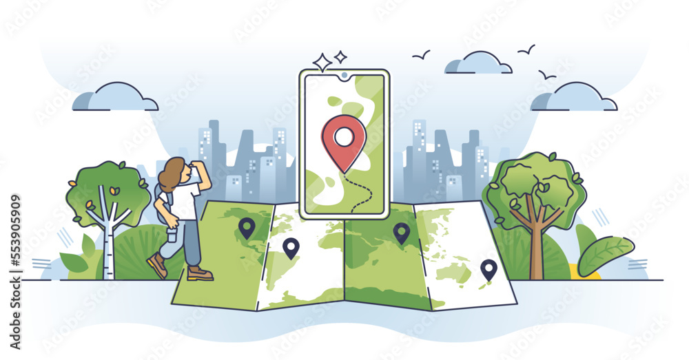 Tracking GPS signal for navigation routes and direction outline concept ...