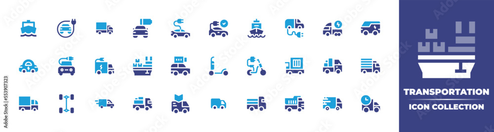 Transportation icon collection. Vector illustration. Containing ship ...