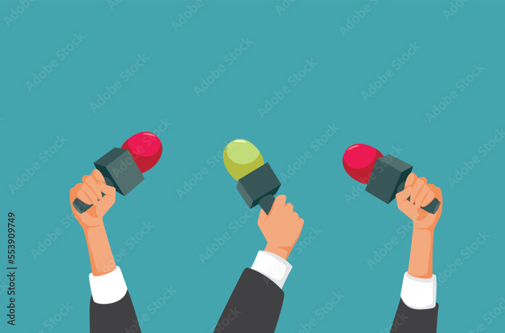 Reporters Holding Microphones Waiting to Interview Vector Cartoon ...