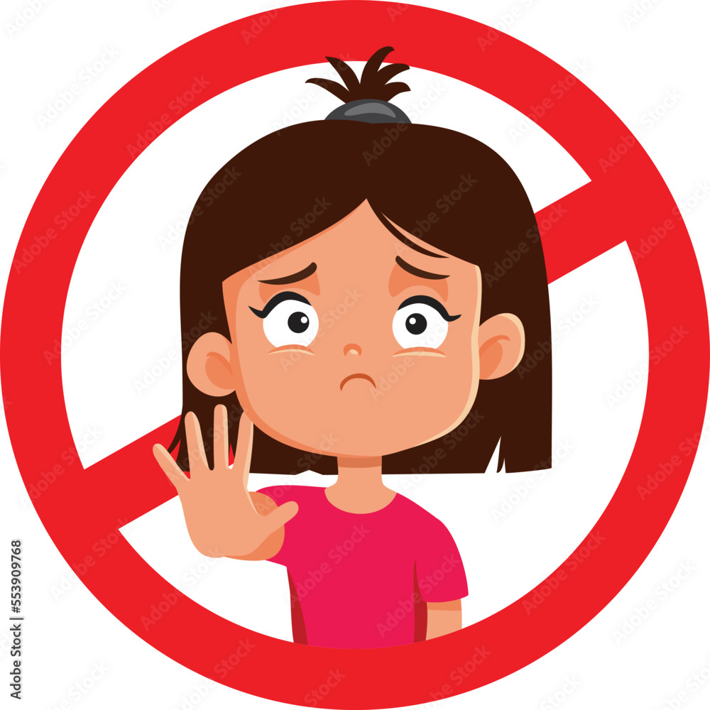 Little Girl Making Stop Gesture in Forbidden Sign Vector Cartoon ...