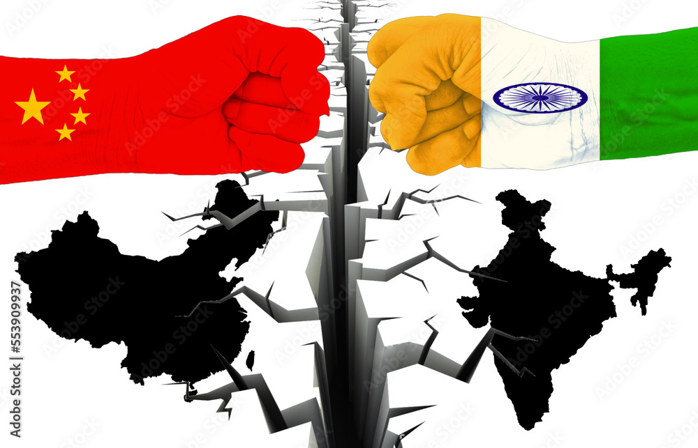 India VS China War Illustration Hand First Icon Country Maps Stock ...