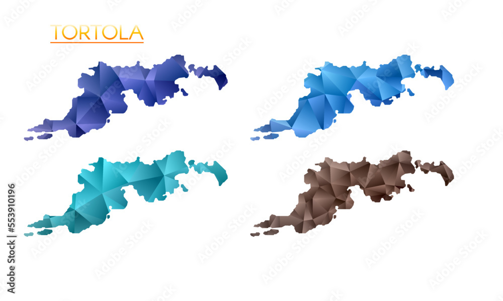 Set of vector polygonal maps of Tortola. Bright gradient map of island ...