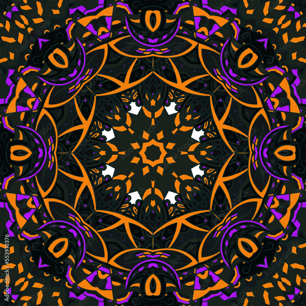 Seamless tile texture. Tracery mehndi design image. Dark toxic colors ...