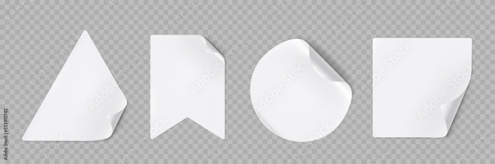 Set of white stickers with peel off corners png isolated on background ...