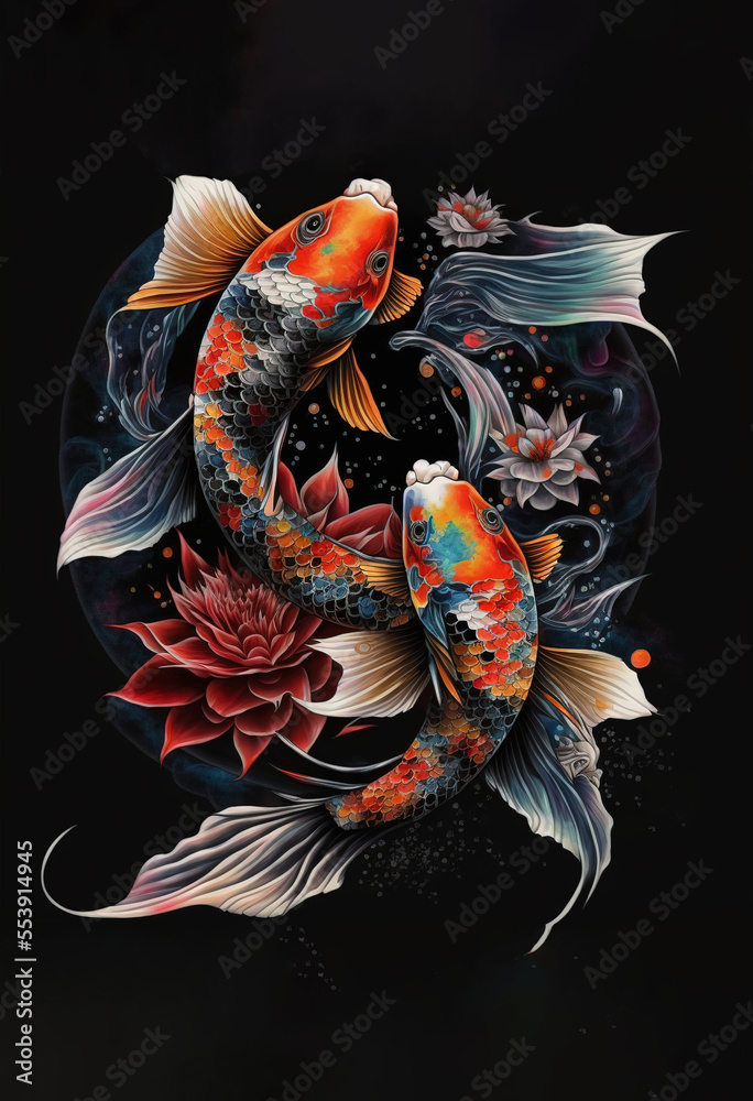 The Painting of Colorful Koi Fish Illustration Stock Illustration ...