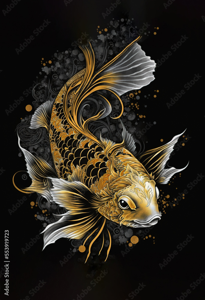 Elegant Golden Koi Fish Illustration Painting Stock Illustration ...