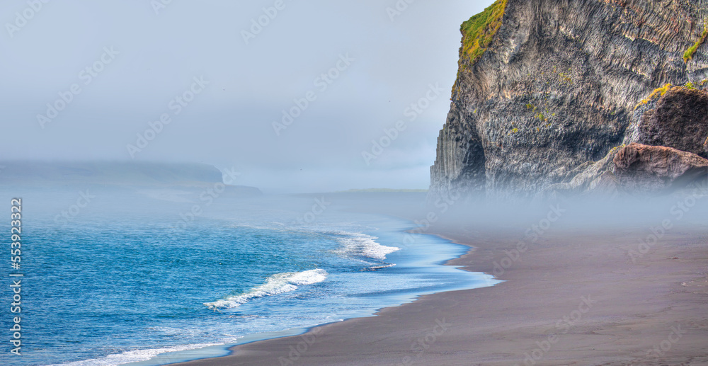 Reynisfjara black sand beach, near the village of Vik, Iceland Stock ...