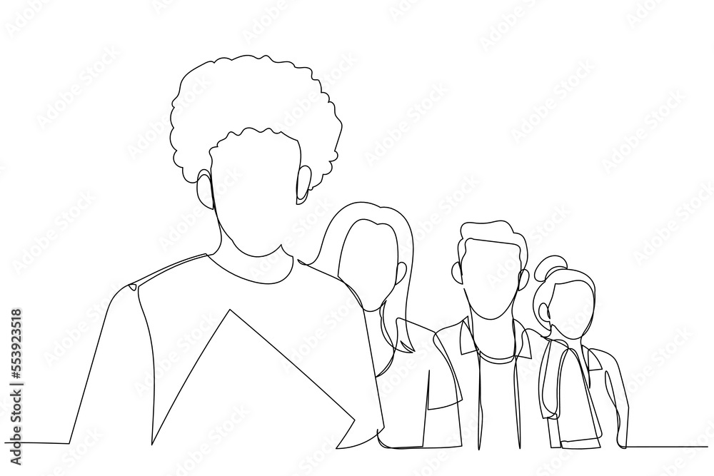 Drawing of group of students standing in line. Single continuous line ...