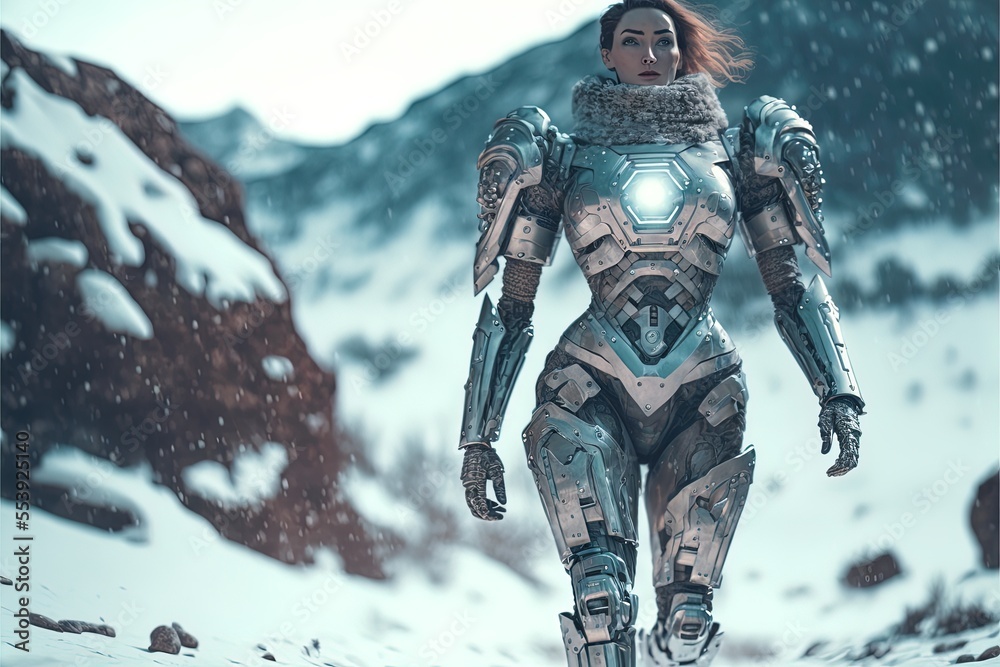 ai generated illustration of a armored super soldier climbing a ...