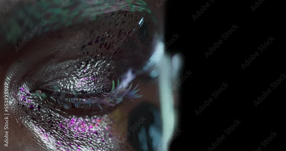 Female cybernetic face with an electronic eyes under human skin ...