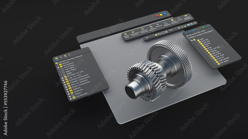 An engineering designer designs 3D CAD software. The model is a ...