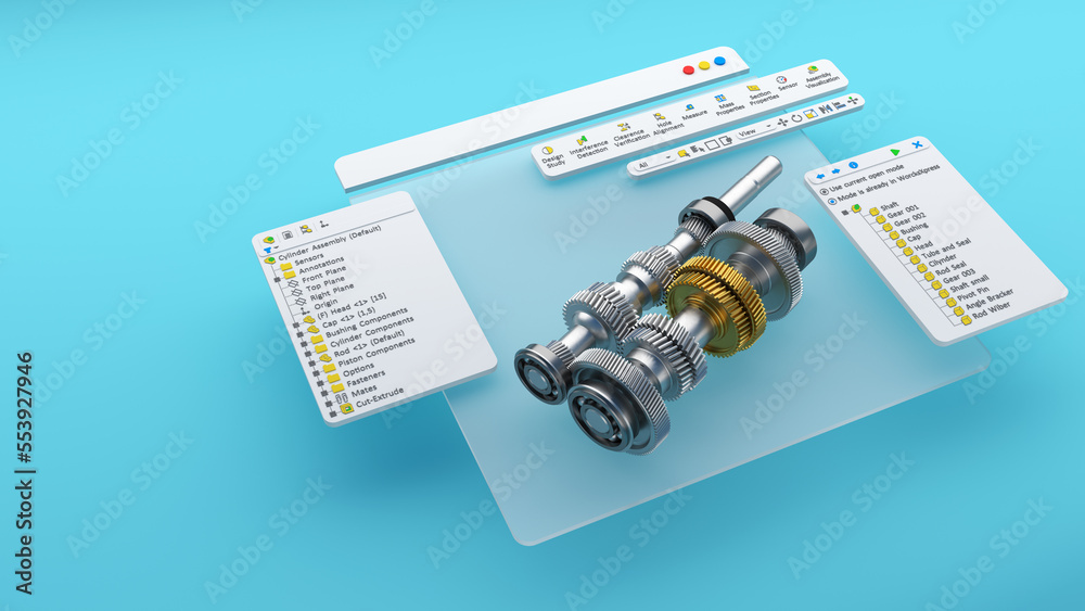 Engineering project, 3D CAD software model of a gear wheel. Mechanical ...