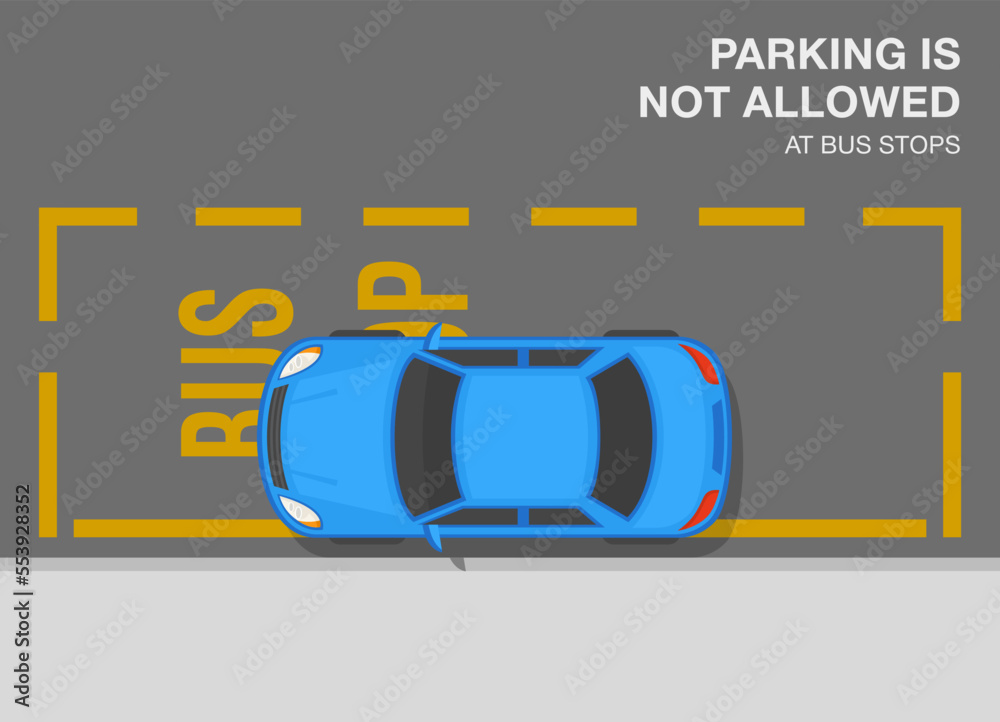 Outdoor parking rules and tips. Top view of an incorrect parked car ...