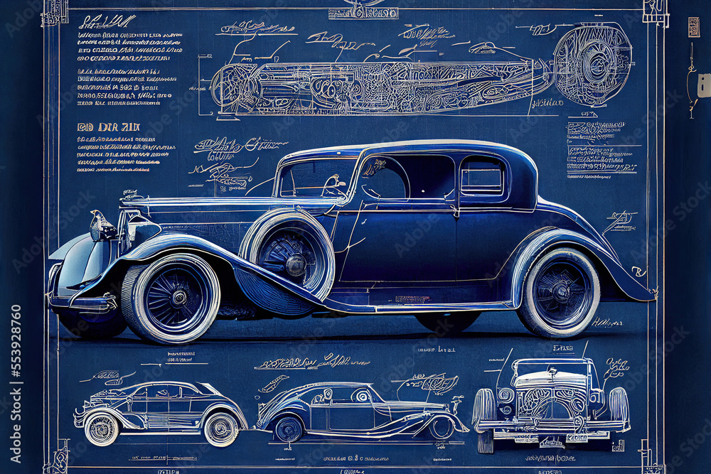 Vintage car blueprint, Generative AI Stock Illustration | Adobe Stock