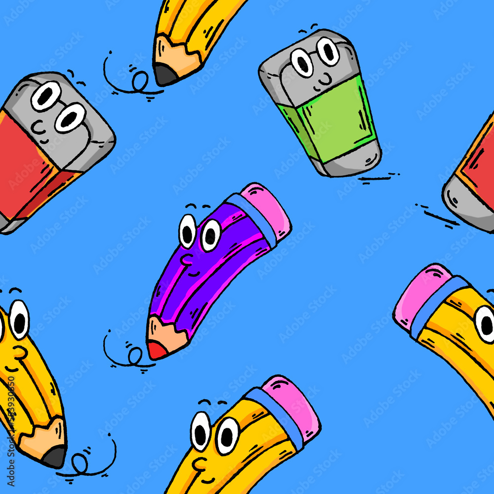 Cartoon Pencil and Eraser Repeating Pattern Clipart Stock Illustration ...