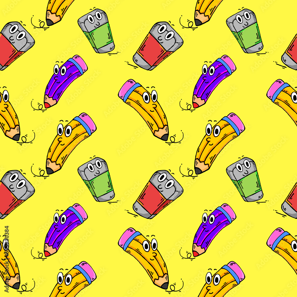 Cartoon Pencil and Eraser Repeating Pattern Clipart Stock Illustration ...