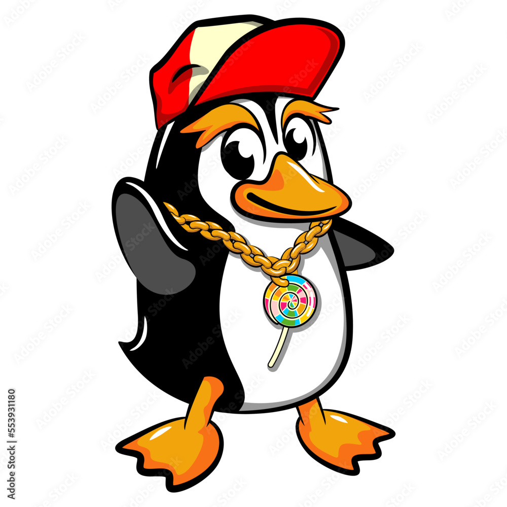 penguin character mascot vector illustration wearing a gold chain and ...