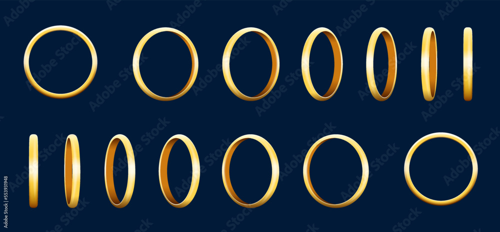3d golden ring rotate animation, animated game sprite. Gold cartoon ...