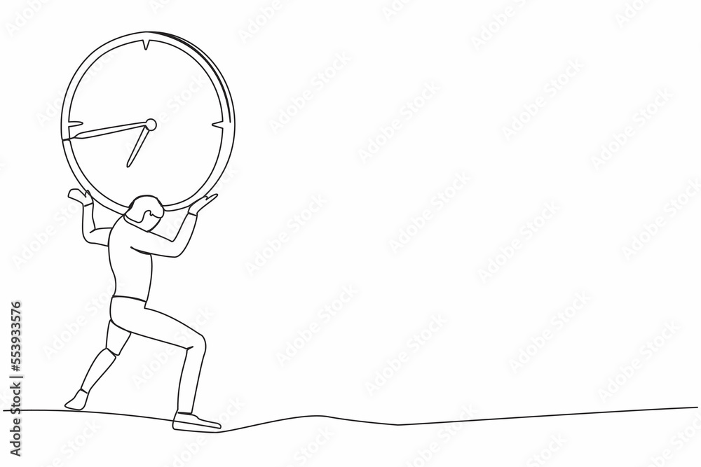 Single continuous line drawing exhausted businessman carrying heavy ...