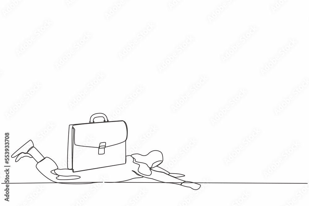 Single continuous line drawing Arabian businesswoman under heavy ...