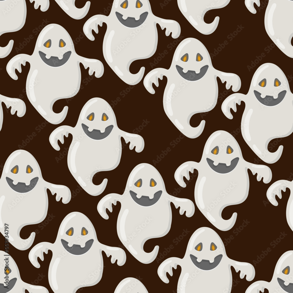 Funny happy ghost vector seamless pattern. Childish spooky boo ...