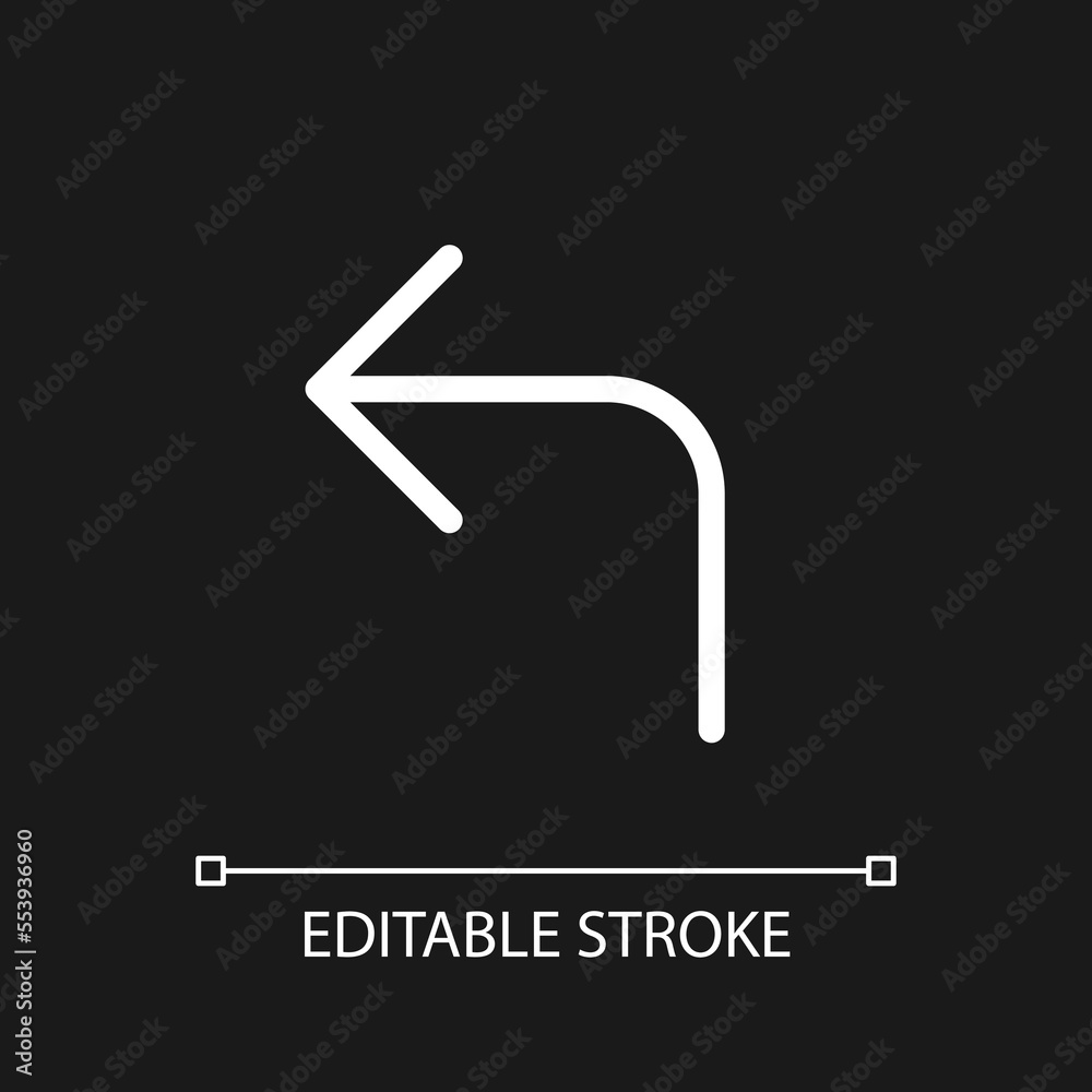 Left turn arrow pixel perfect white linear ui icon for dark theme ...