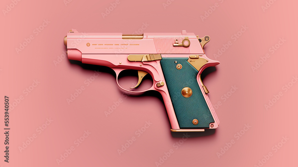 pink pistol gun isolated on pink background with clipping path, cartoon ...