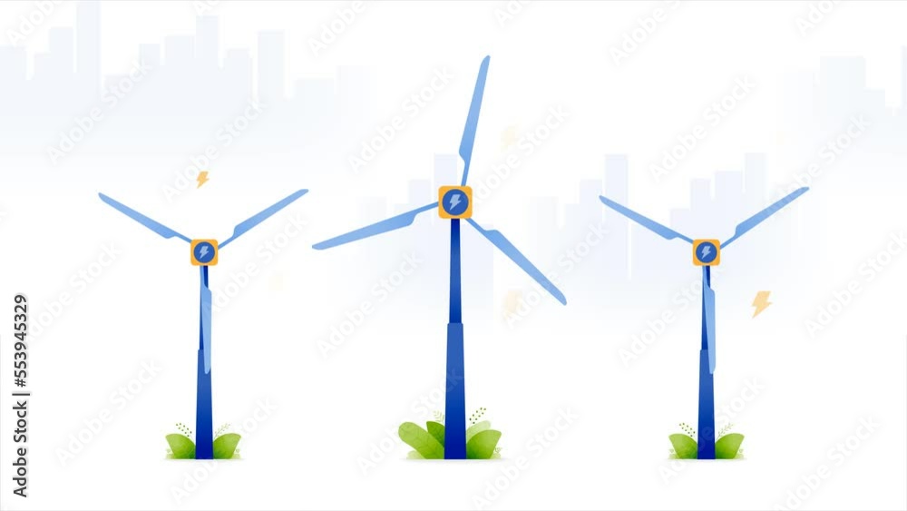 2d motion loop animation video of windmills catch wind and turn it into ...