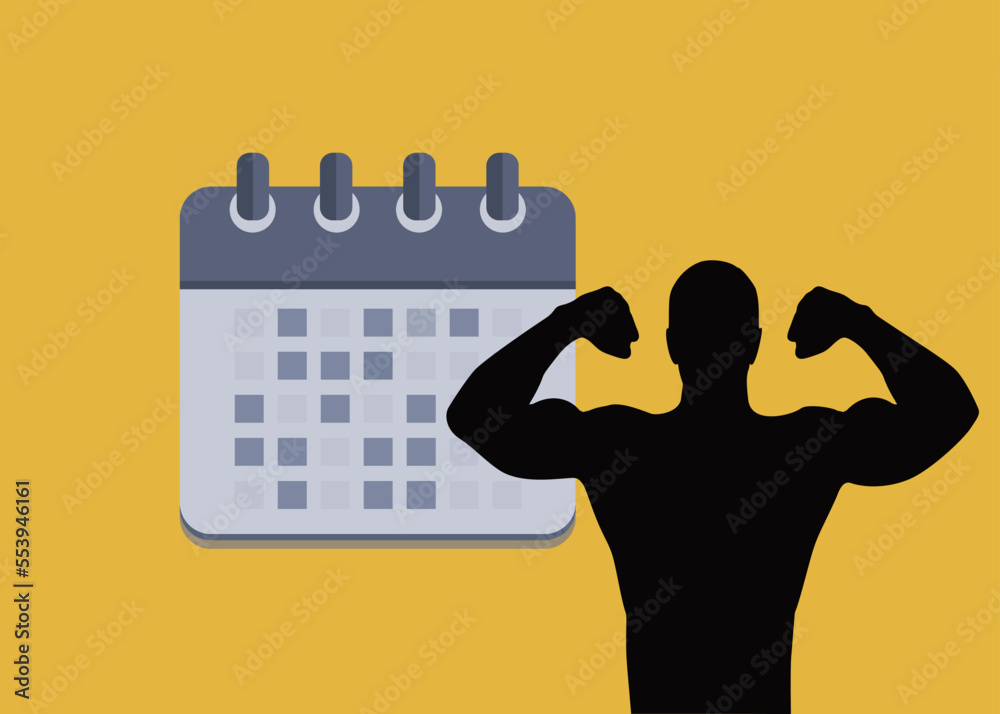 Vetor de Bodybuilding Training Plan. Calendar with bodybuilder man ...