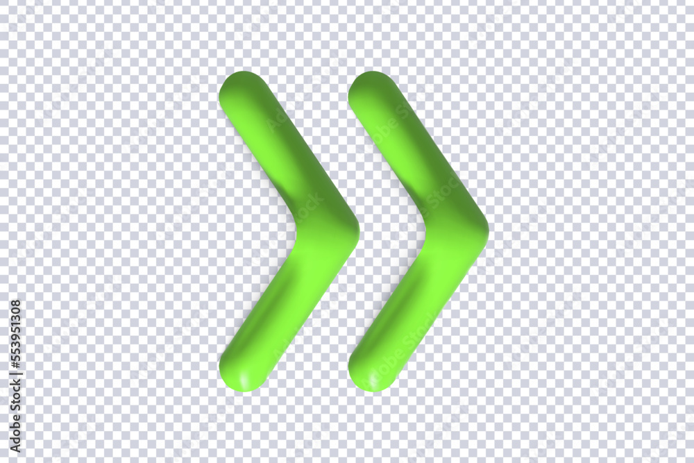 Right arrow symbol icon. Two realistic green arrows isolated on ...