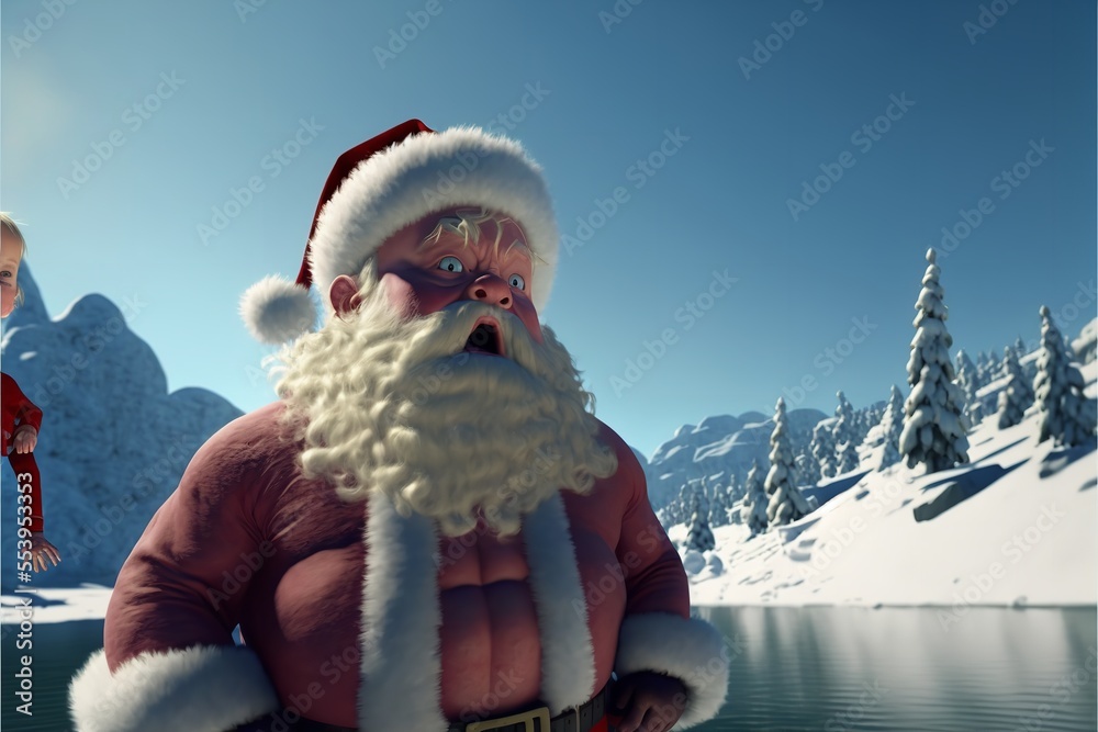Santa Claus in a Christmas theme background with angry mode. Bad Santa ...
