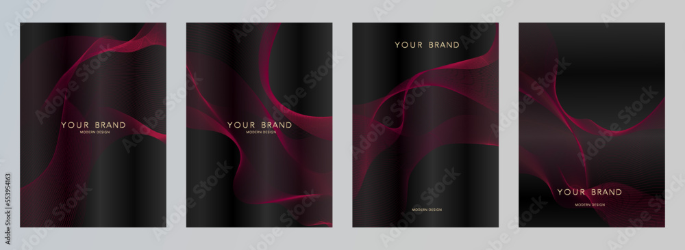Modern viva magenta color cover design set. Abstract wavy line pattern ...