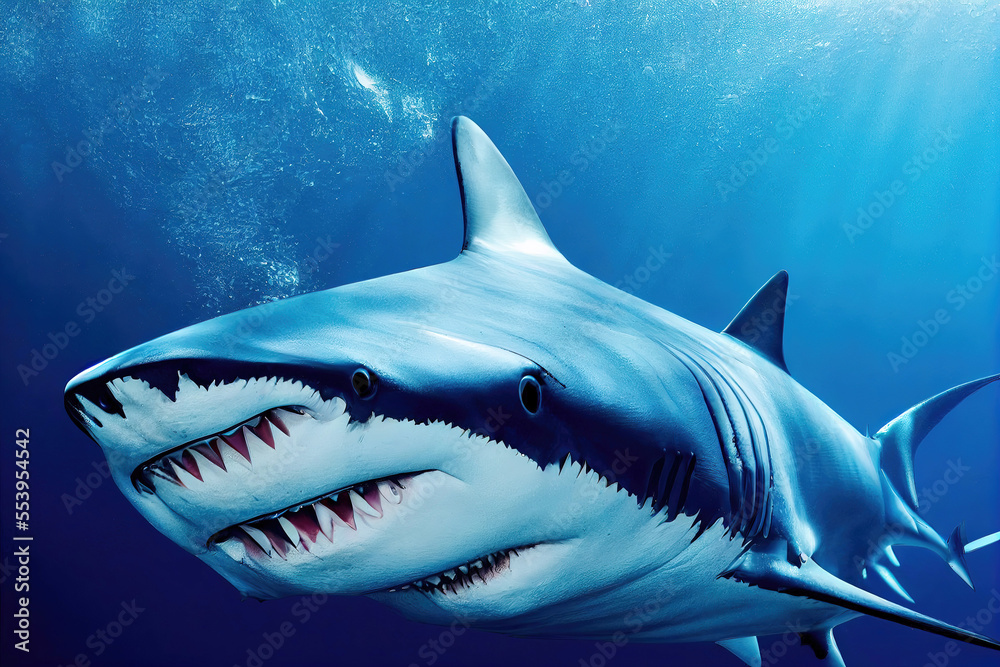 Deformed shark with multiple jaws and eyes as side effect of digital ...