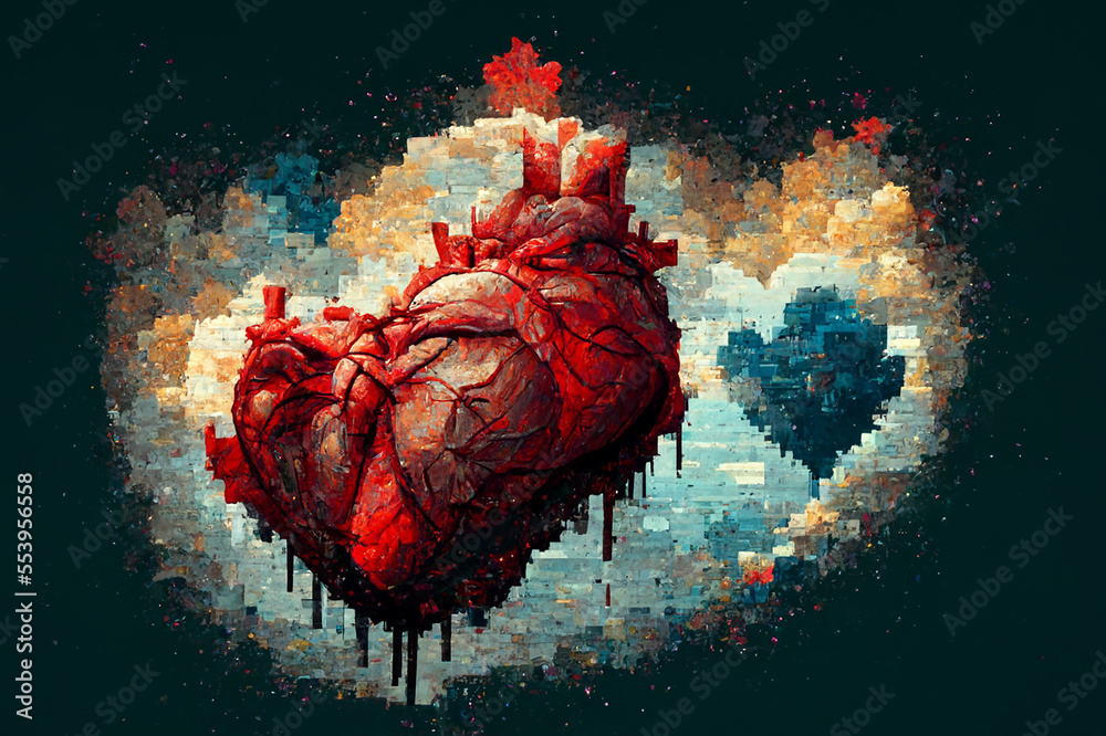 Photo & Art Print Heart drawn in PixelArt, Background Heart and love ...