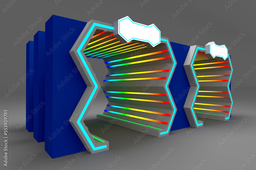 3d illustration tunnel gate double access LED strip line color digital ...