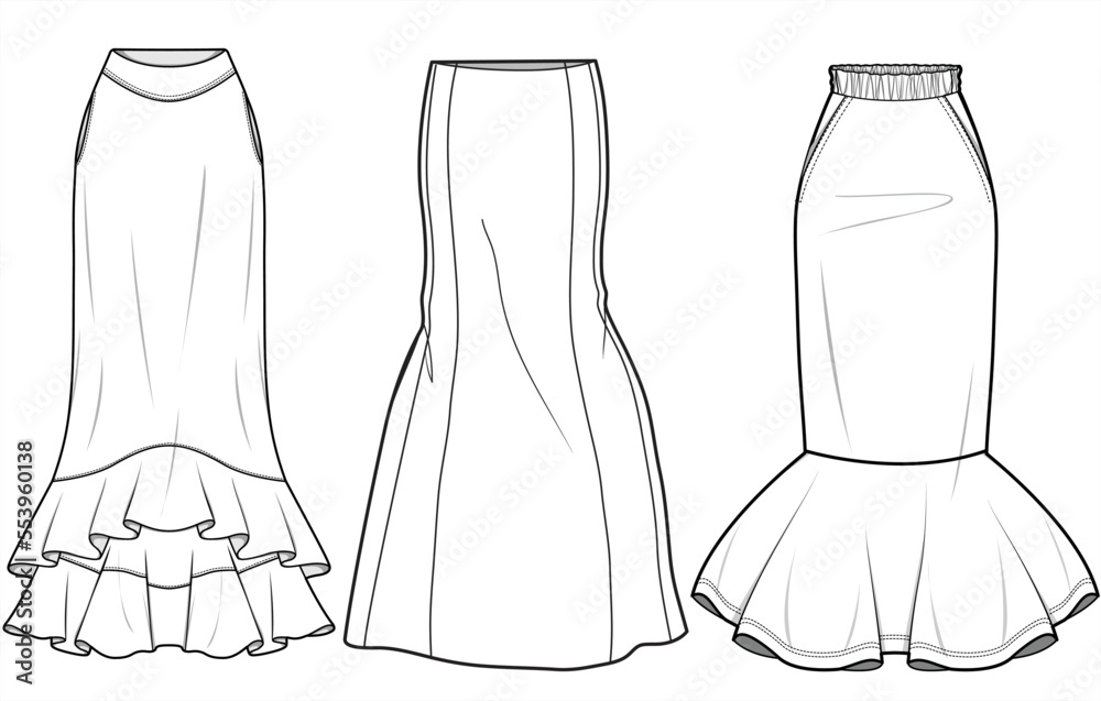 Poster Fishtail Skirts, Mermaid Skirts Fashion Illustration, Vector ...