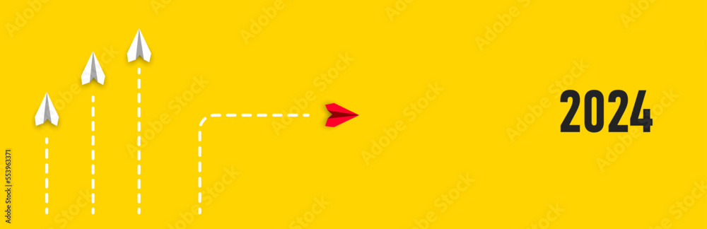Red plane flying to 2024 in different directions from the others.paper ...