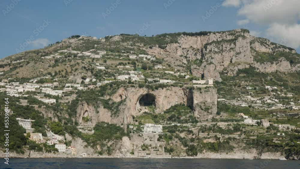 Cliffside Hotel Structure With Large Cave Entrance Above In Amalfi ...