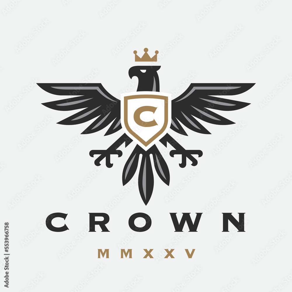 Eagle crest heraldry logo. Heraldic monogram falcon icon. Insignia bird ...