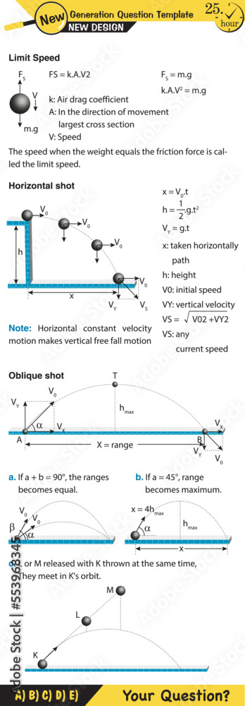 Physics, vector illustration of a forces and motion, vectors, shot ...