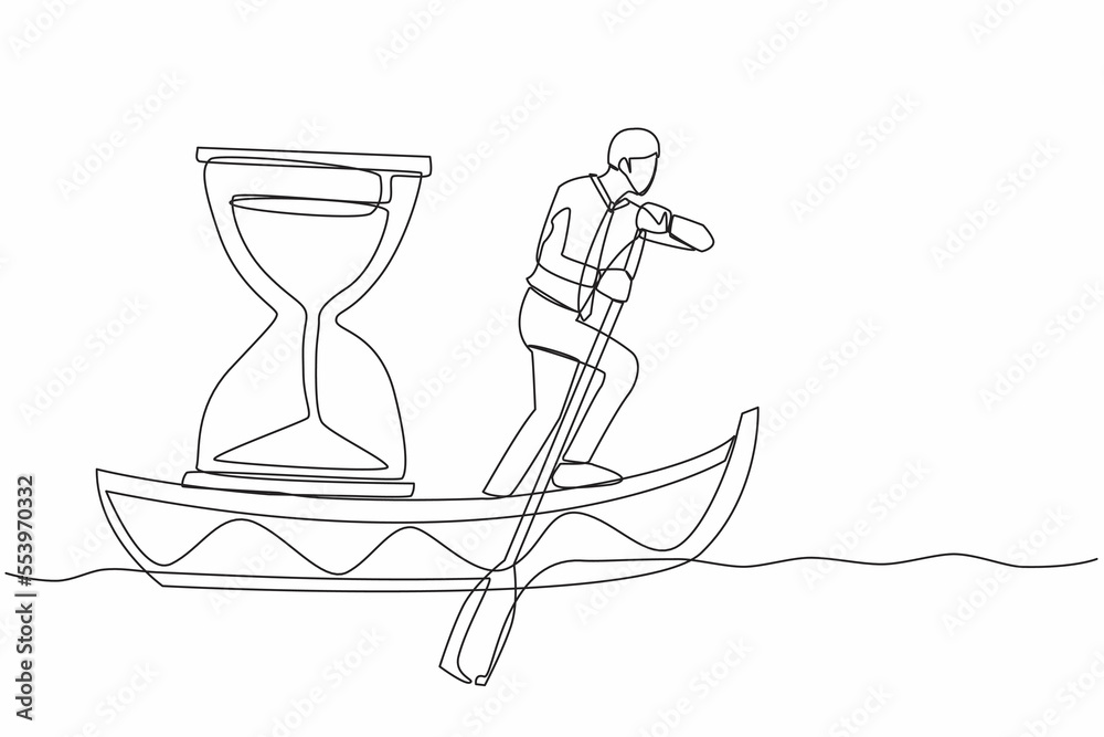 Continuous one line drawing businessman standing in boat and sailing ...