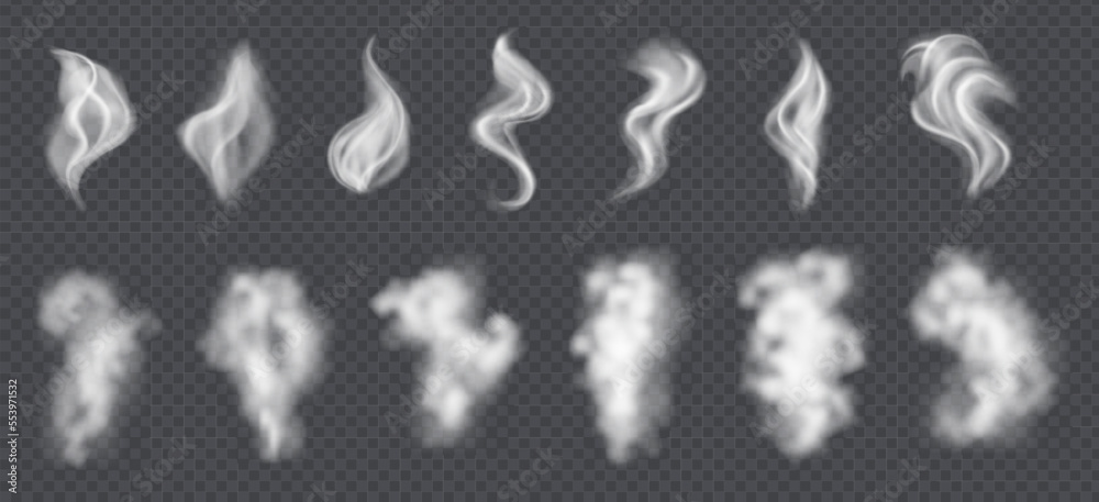 Smoke vector collection, isolated, transparent background. White dust ...