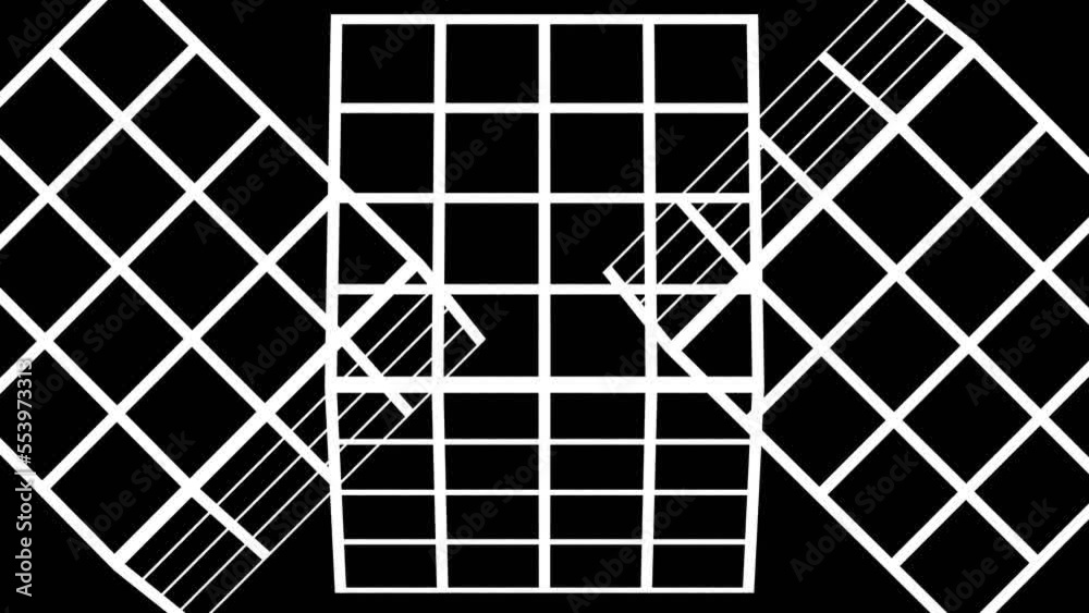 Looped black white footage with light and 3d rotation. 3D geometric ...