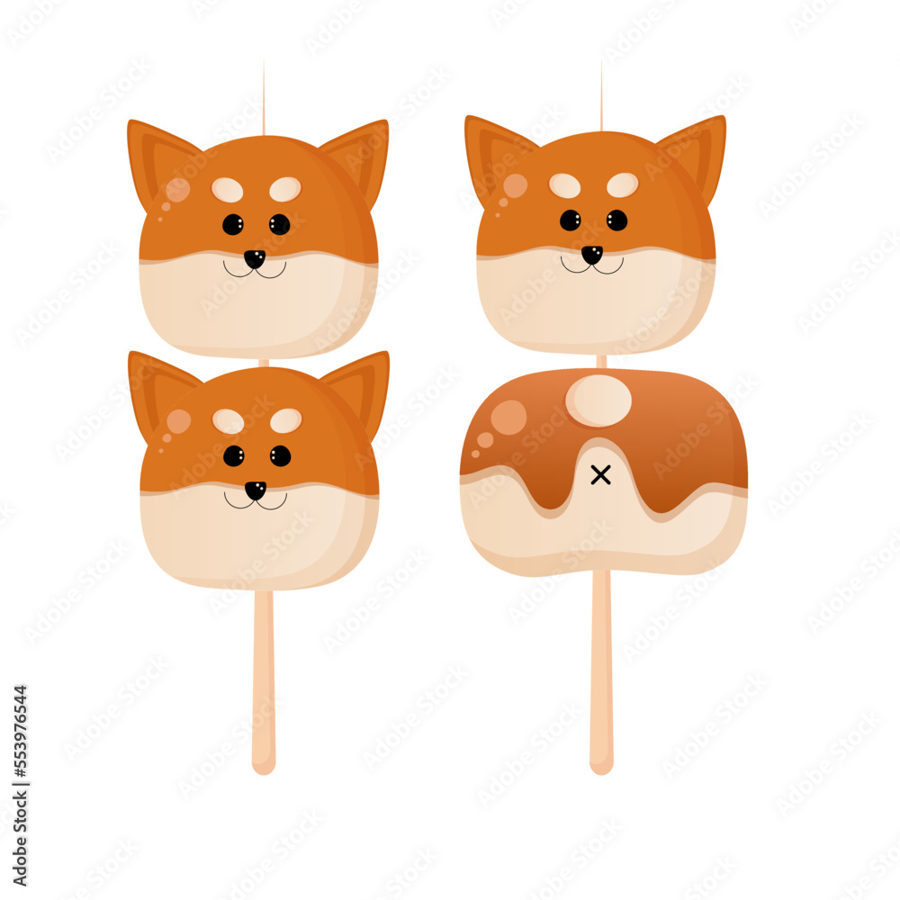 Cute Japanese sweet , dango in a red panda form isolated on the white ...