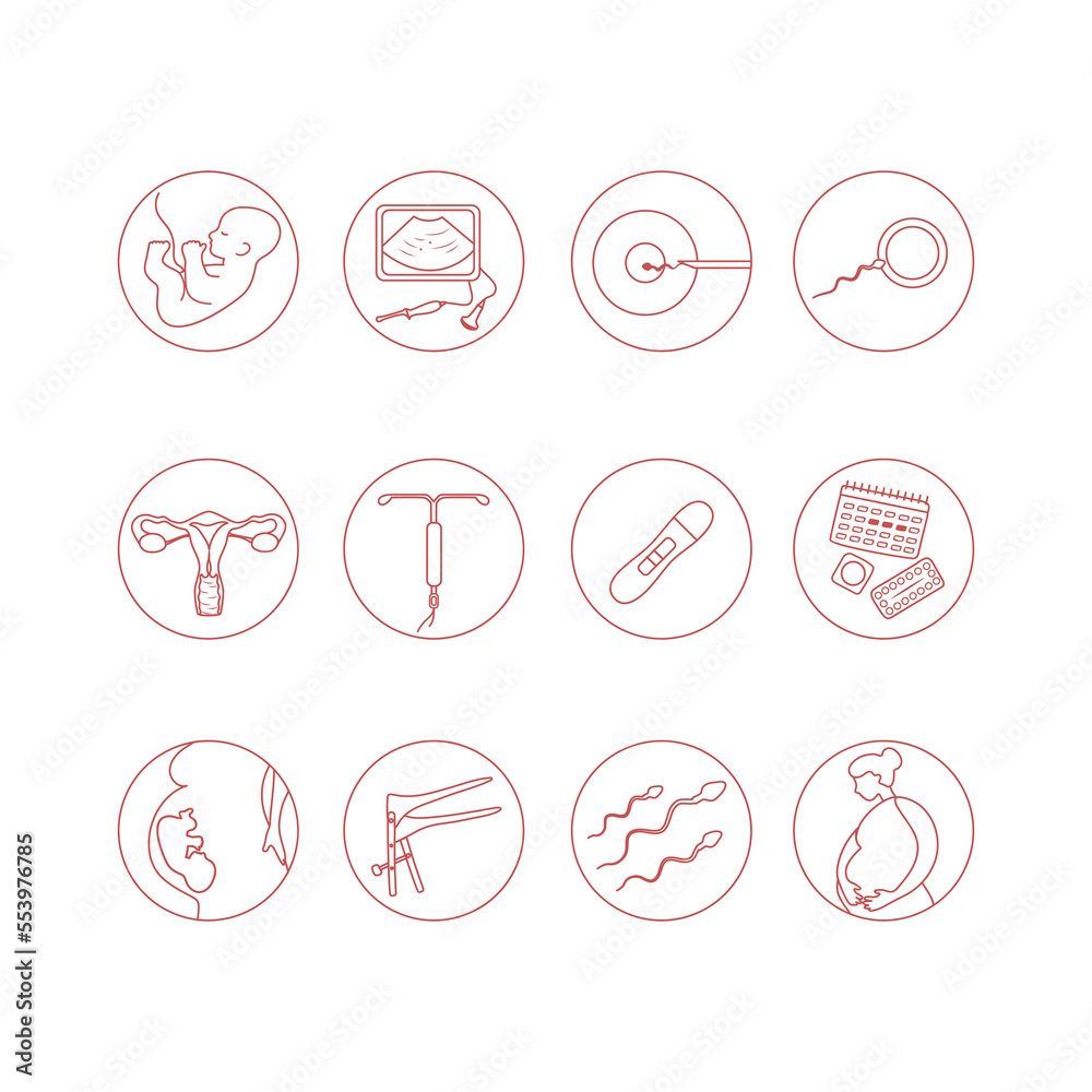 Pregnancy insemination contraception concept. Woman fertility icon set ...