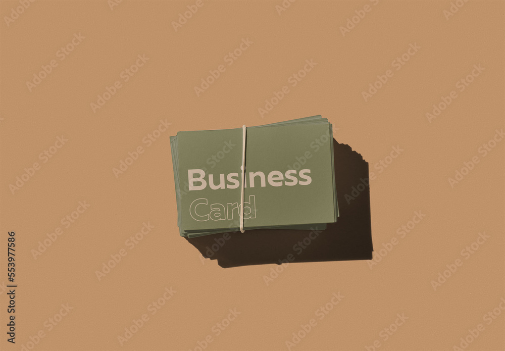 Stack of Horizontal Business Card Mockup With a Elastic Band Stock ...